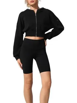 Lilysilk SILKERRY Cropped Fit Seamflow Zip-Up Sweatshirt Black