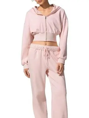Lilysilk SILKERRY Cropped Fit Seamflow Zip-Up Sweatshirt Blush-pink