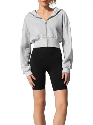 Lilysilk SILKERRY Cropped Fit Seamflow Zip-Up Sweatshirt Heather-grey