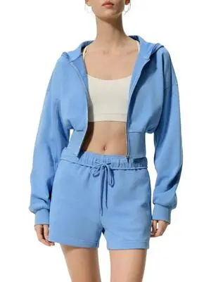 Lilysilk SILKERRY Cropped Fit Seamflow Zip-Up Sweatshirt Lagoon Blue