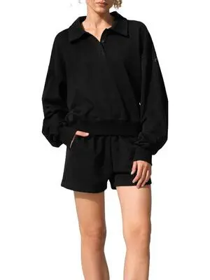 Lilysilk Silkerry Oversized Heirloom '89 Polo Collar Sweatshirt - Black