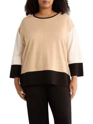 Jones New York Color Block Knit Top - Caf Au Lait Multi