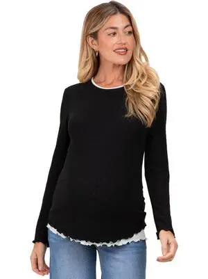 PINKBLUSH Ribbed Long Sleeve Twofer Top - Black