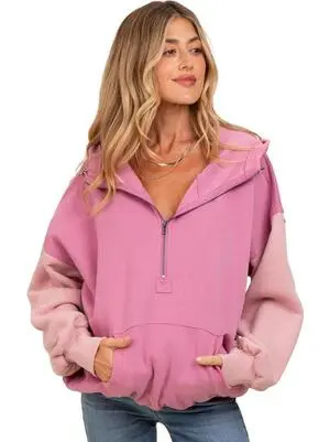 PINKBLUSH Colorblock Half Zip Maternity Hoodie Mauve