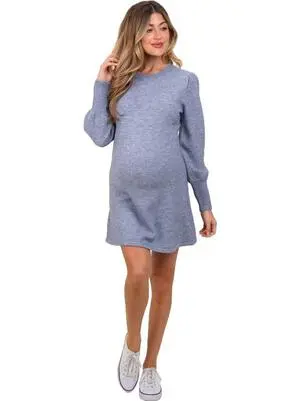 PINKBLUSH Knit Bubble Sleeve Mini Dress - Light Blue