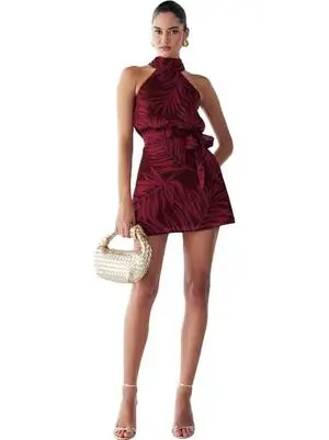BWLDR Leisha Fit-and-Flare Mini Dress Burgundy Palms