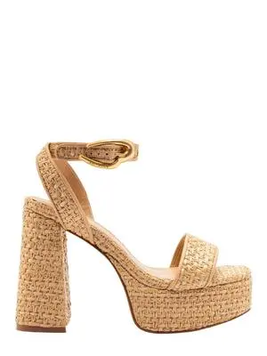 Larroude Dolly Verona Sandal - Beige Leather And Raffia
