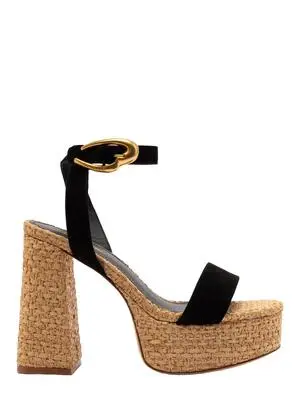 Larroude Dolly Verona Sandal Black Suede And Natural Raffia