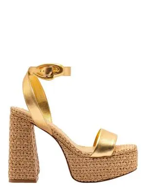 Larroude Dolly Verona Sandal Gold Metallic And Raffia