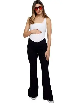 PINKBLUSH V-waist Ribbed Bootcut Maternity Leggings - Black