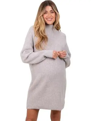 PINKBLUSH Mock Neck Mini Sweater Dress - Heather Grey