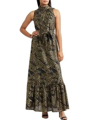 Julia Jordan Metallic Dot Chiffon Gown - Black Gold