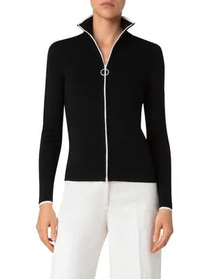Akris Stretch Virgin Wool Zip Cardigan Black-cream