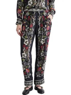 Farm Rio Rococco Floral Straight Leg Pants - Black