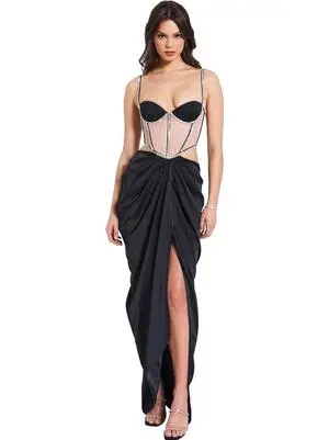 MISS CIRCLE Cadence Satin Corset Gown - Black