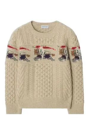 Burberry Aran Knit Wool Cashmere Sweater - Beige Melange