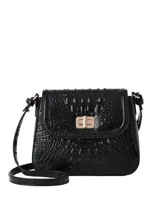 Brahmin Gianna Croc Embossed Leather Crossbody Bag Black