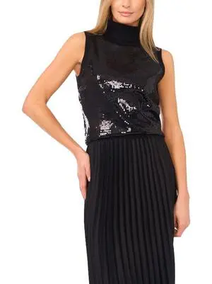 HALOGEN Sequin Sleeveless Turtleneck Sweater