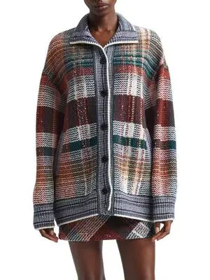 Missoni Oversized Check Wool Blend Cardigan - Green And Red Tones