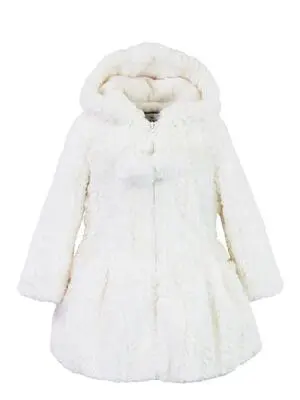 WIDGEON Faux Fur Hooded Coat With Pom Poms - Ivory Tidal Wave