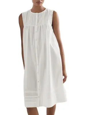 Mango Pintuck Accent Sleeveless Cotton Nightgown - White