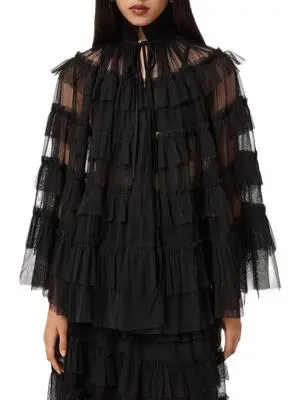 ALLSAINTS Aude Ruffle Cape - Black