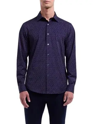 Bugatchi Jimmy Ooohcotton® Floral Button-up Shirt - Eggplant