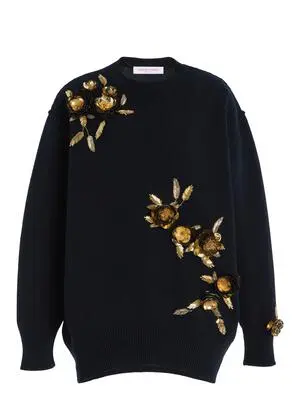 Carolina Herrera Embellished Wool Sweater - Black