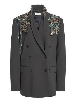 Dries Van Noten Embellished Wool Double-breasted Jacket - Dark Grey
