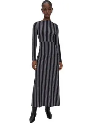 Hill House Home The Selene Long Sleeve Dress - Cobalt Medallion Stripe/black