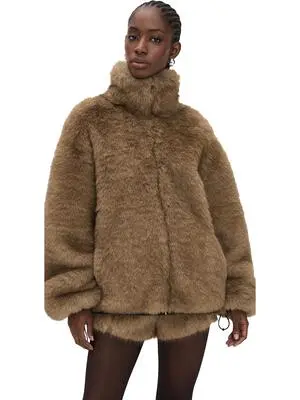 MSGM Faux Fur Zip-up Jacket - Beige