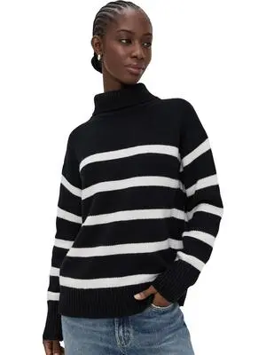 ALEX MILL Nottinghill Striped Turtleneck Sweater - Black/snow