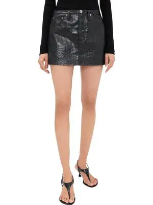 AGOLDE Keira Faux Leather Mini Skirt - Croc