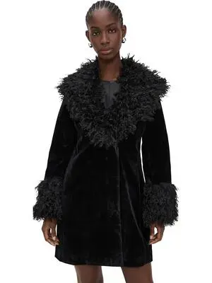 Avec Les Filles Faux Fur Trimmed Tailored Coat - Black