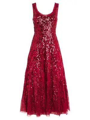 NEEDLE & THREAD Sequin Ballerina Midi Dress - Red