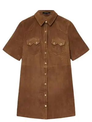 ALLSAINTS Suede Rock Mini Shirt Dress - Brown