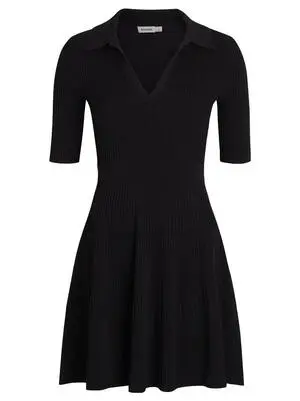Simkhai Patricia Ribbed Knit Mini Polo Dress - Black