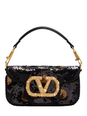 Valentino Garavani Vlogo Sequin-embellished Shoulder Bag - Black