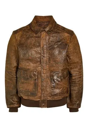 Ralph Lauren Textured Leather Flight Bomber Jacket - Brown