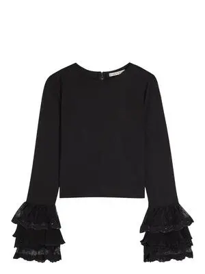 Alice + Olivia Delaina Ruffled Mesh Top - Black