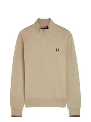 Fred Perry Half-zip Cotton Sweatshirt With Embroidered Logo - Ecru