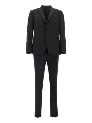 MARCHESANI Satin-trims Three-piece Single-breasted Suit - Black
