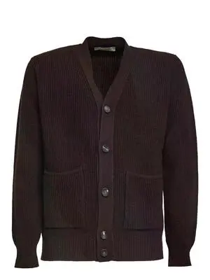 FILIPPO DE LAURENTIIS Ribbed-knit V-neck Cardigan - Brown