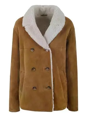 ENES Shearling-Collar Double-Breasted Coat