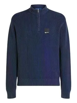 Karl Lagerfeld Ribbed Zip-neck Sweater - Blue