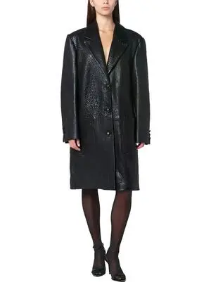 CASSELL Buttoned Leather Coat - Black