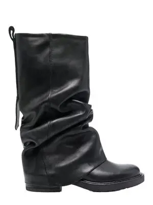 METISSE Ruched Leather Boots - Black