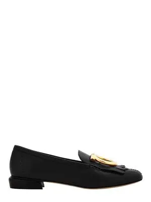 FERRAGAMO Gancio Leather Loafers With Fringe Detail - Black