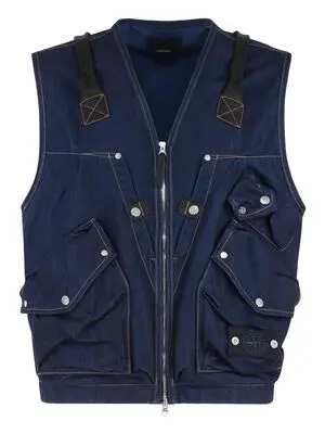 Stone Island Denim Research Gilet With Zip And Pockets - Navy