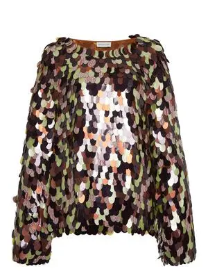Dries Van Noten Connu Paillette-embroidered Top - Brown